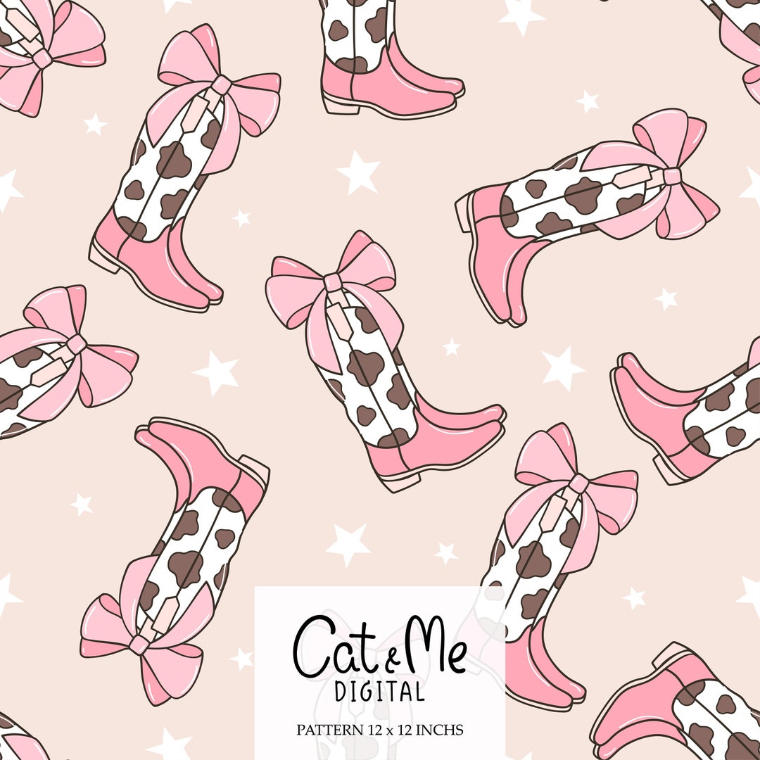 Pink Coquette Cowgirl Cowprint Boots Pattern Soft Girl Bow Pattern ...