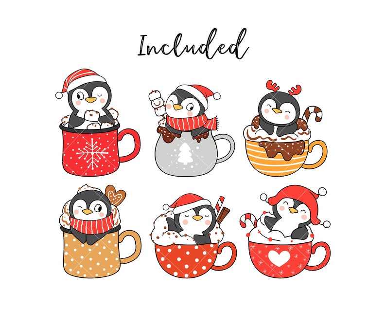 Sweet Christmas Clipart Penguin Clipart Winter Drinks Arctic - Etsy