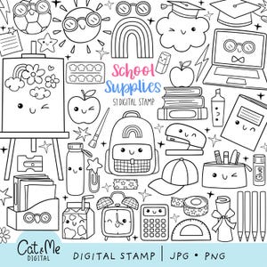 Doodle School Digital Stamp Outline Back to School Stamp Teacher ...