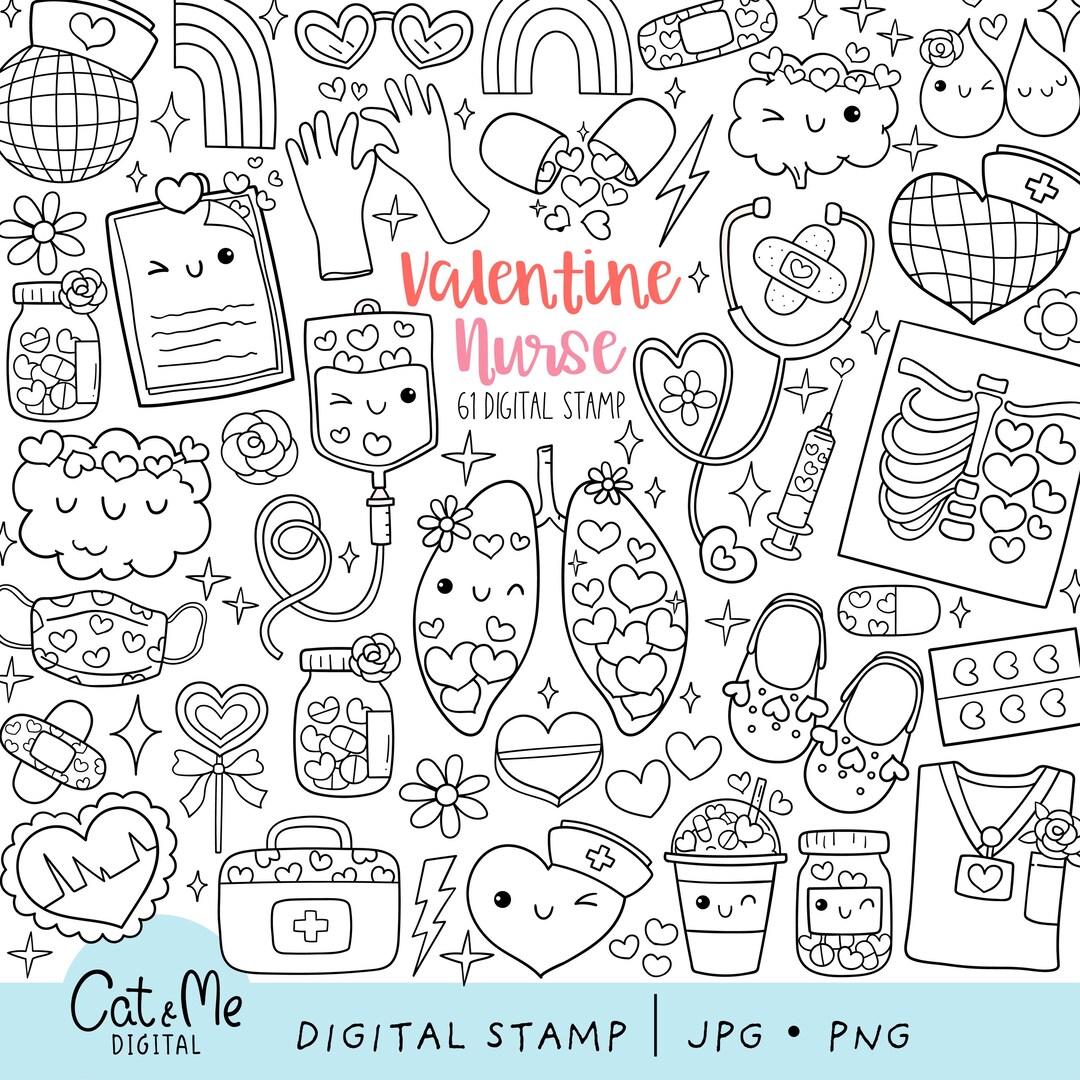 Retro Valentine Nurse Digital Stamp Groovy Valentine Stamp Outline ...