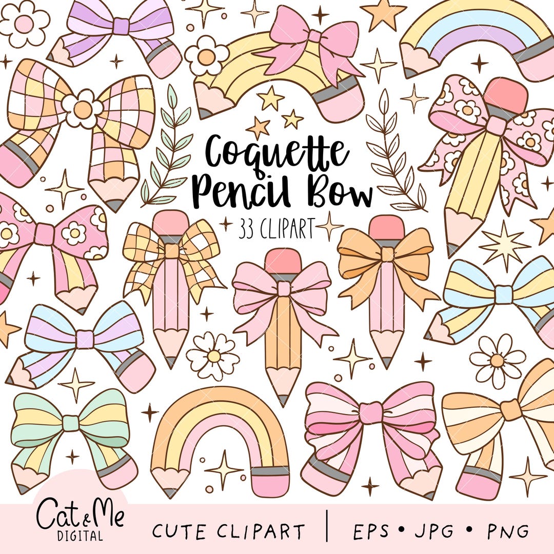 Coquette Pencil Bow Clipart Groovy Disco Pencil Png Back to School Png ...