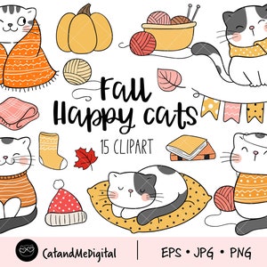 Fall Cat Clipart Cat Clipart Pumpkin Clipart Fall Autumn Clipart Cat ...