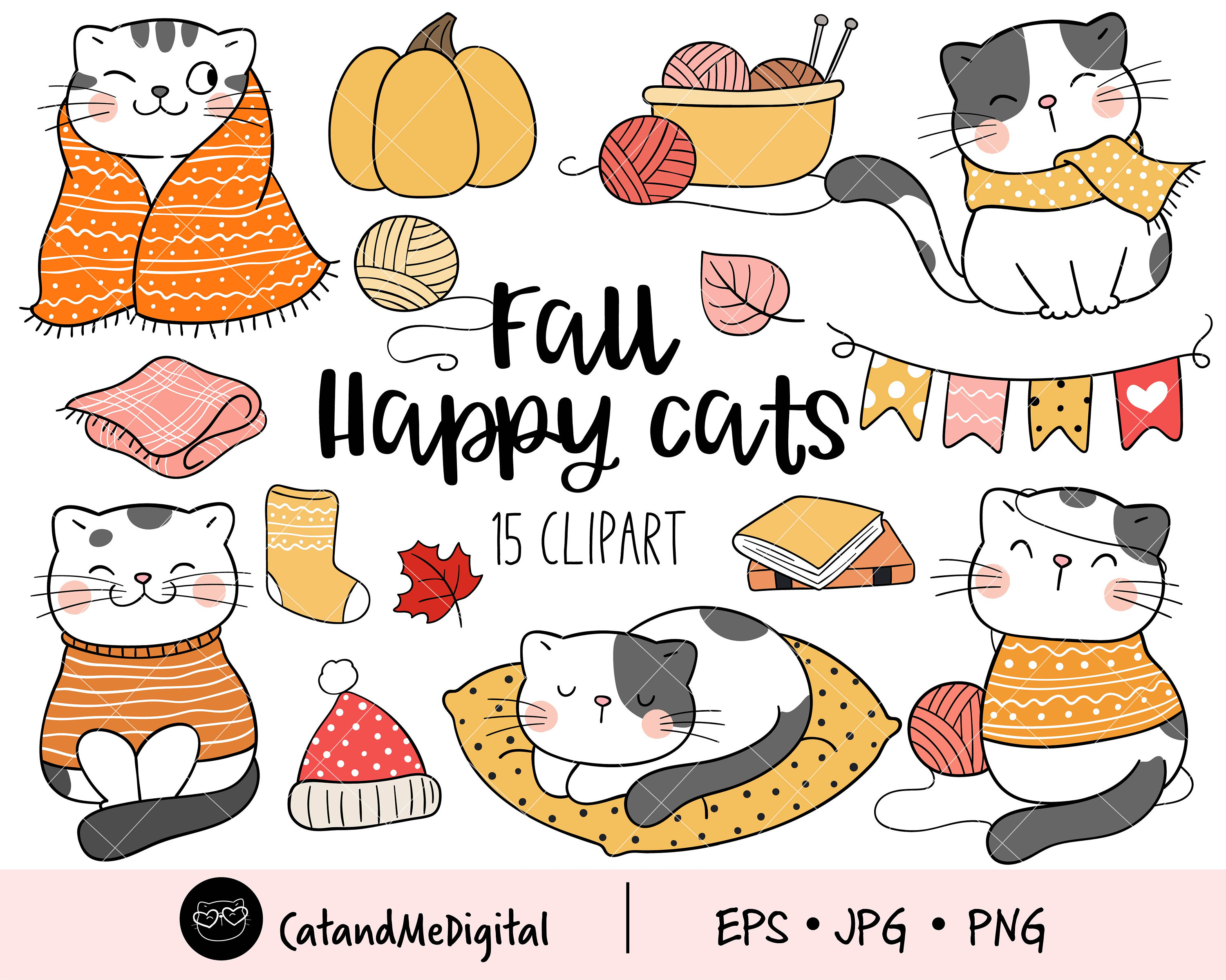 Fall Cat Clipart Cat Clipart Pumpkin Clipart Fall Autumn - Etsy