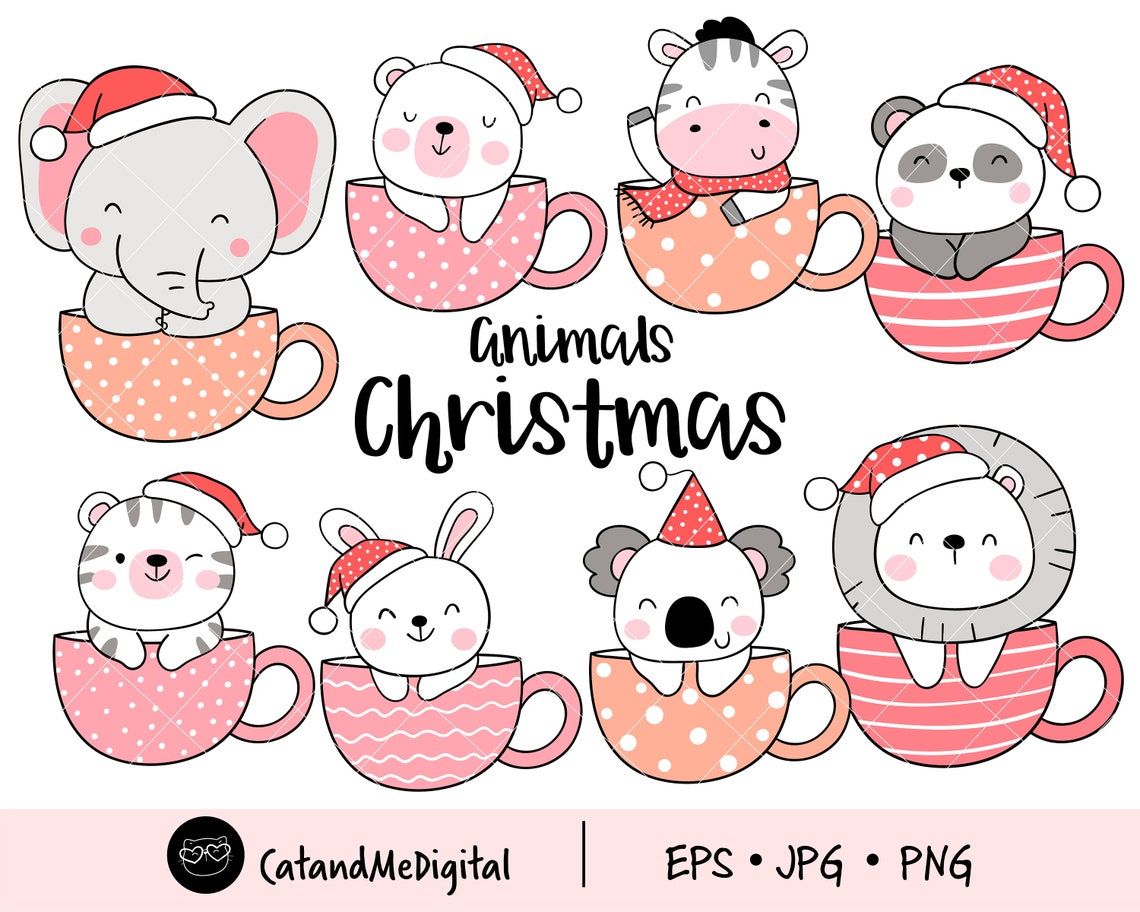 Animals Christmas Clipart Cute Nursery Woodland Animal Png | Etsy