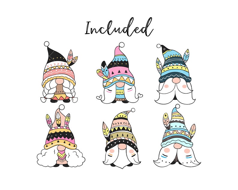 Tribal Gnome Clipart Png Boho Gnomes Nordic Gnomes Bohemian - Etsy