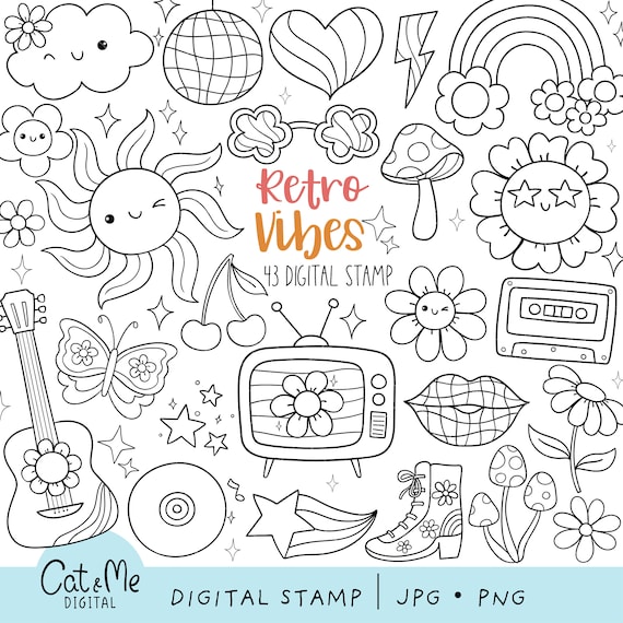 70s Flower Coloring Page 70s, 80s Groovy Coloring Page, Retro Print