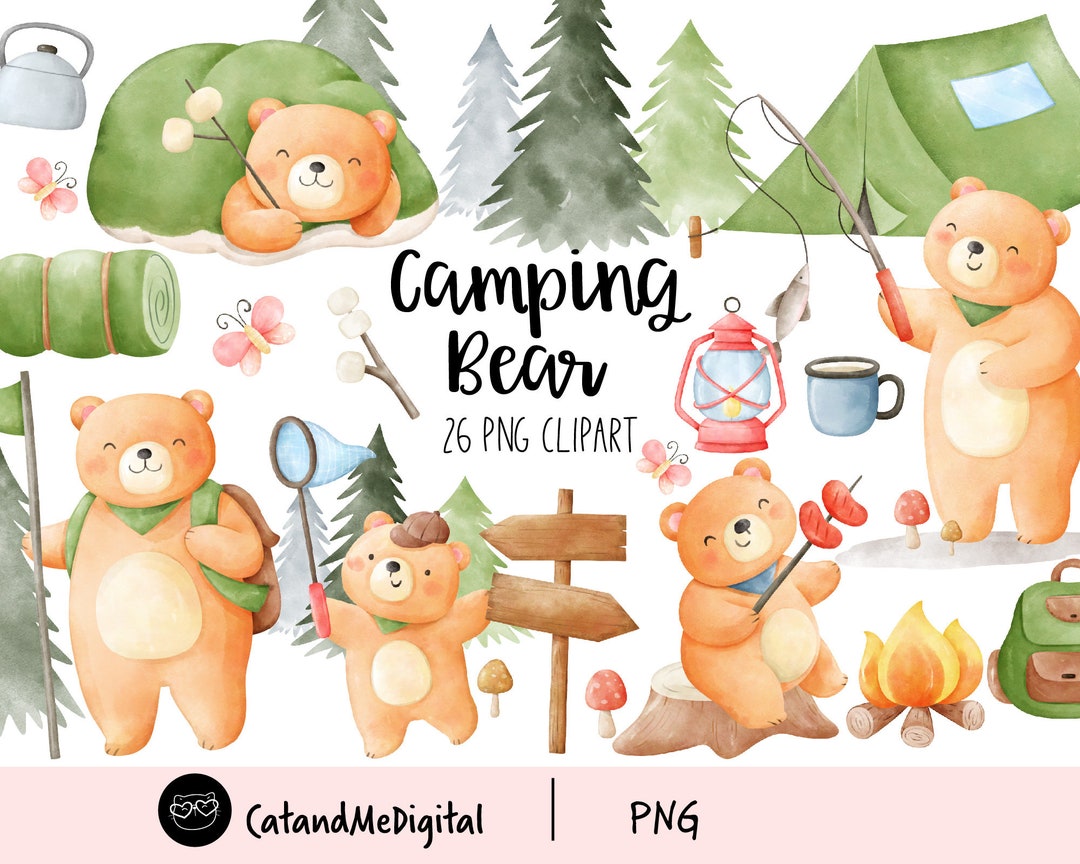 Watercolor Bear Clipart Animal Woodland Png Summer Camp Clipart Animal ...