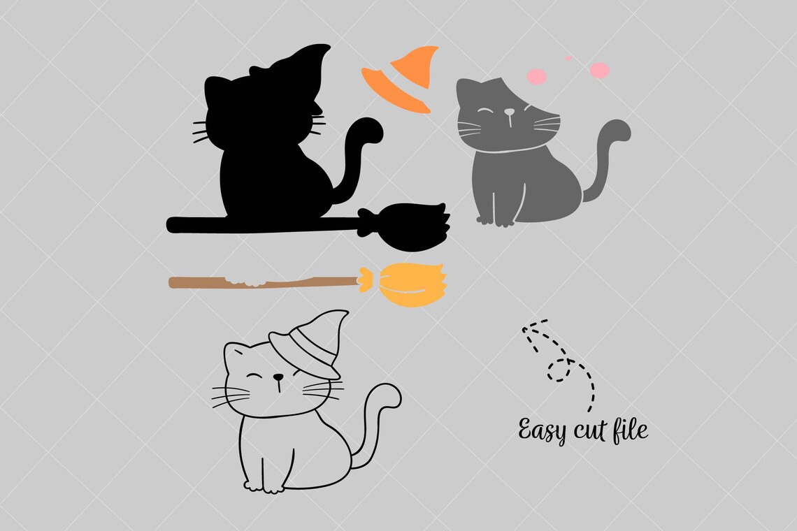 Witch Cat Halloween Svg Black Cats Svg Halloween Png Fall | Etsy