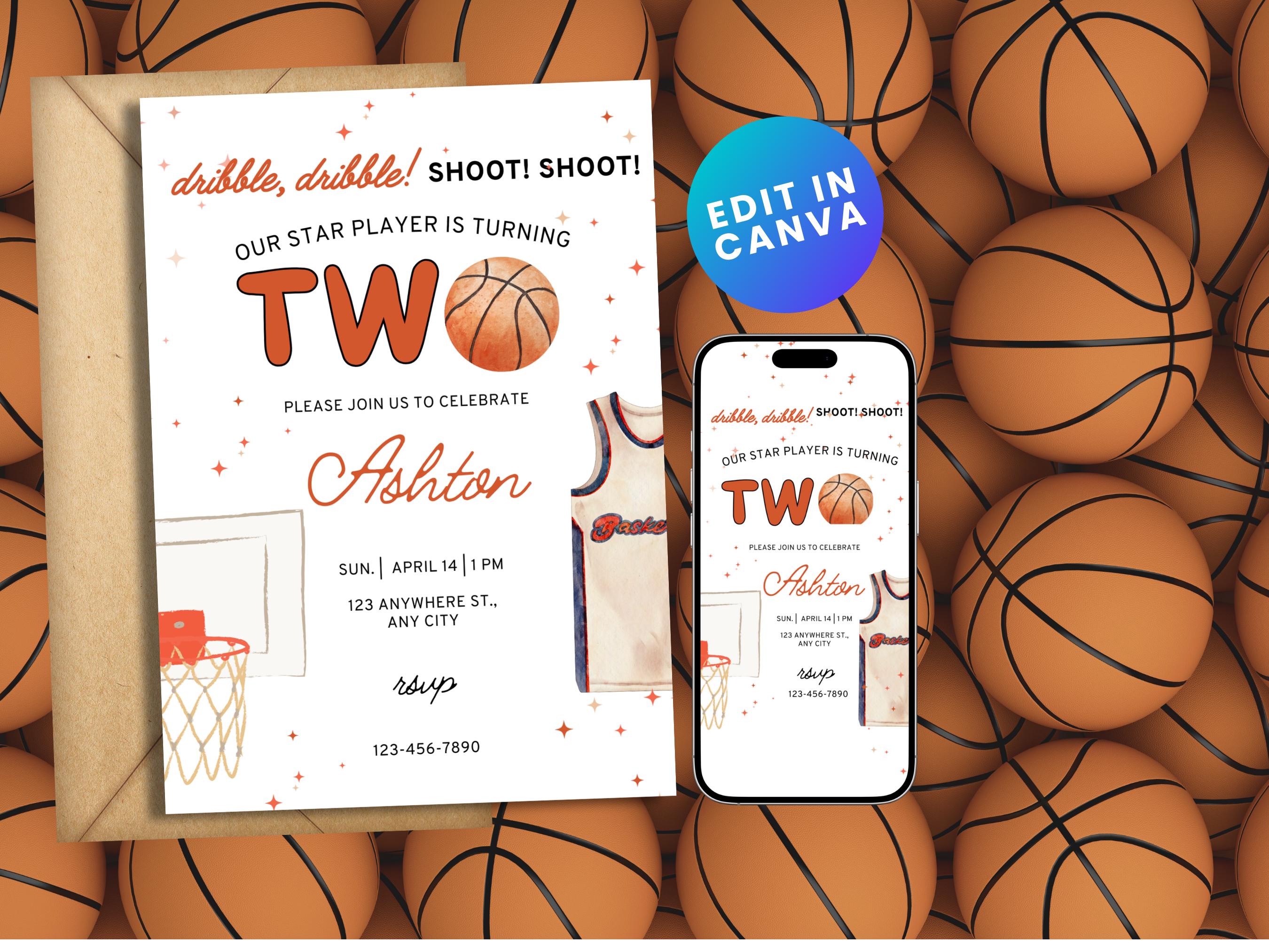 Basketball Birthday Invitation, Baby Boy Editable Invite Template ...