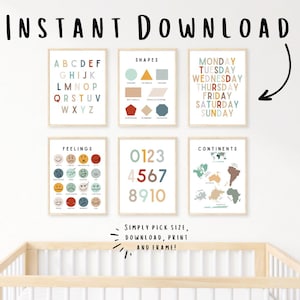 Set of 6 Prints Learning Nursery | Neutral ABC Wall Prints | INSTANT ...