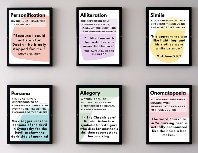 Literary Devices Classroom Posters Rainbow Pastel Colors - Etsy