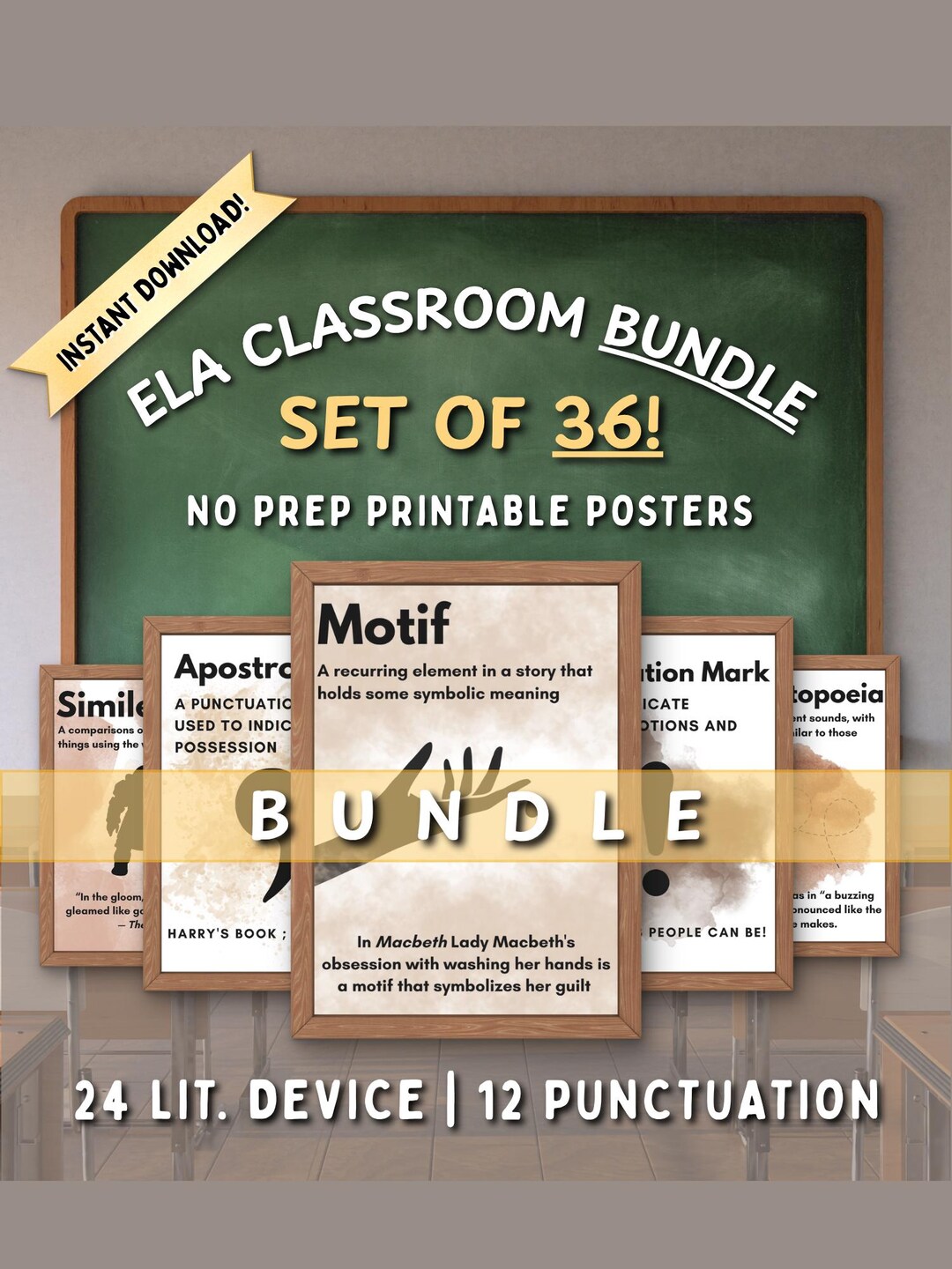 Neutral Classroom Posters Bundle – Literary Devices & Punctuation ...