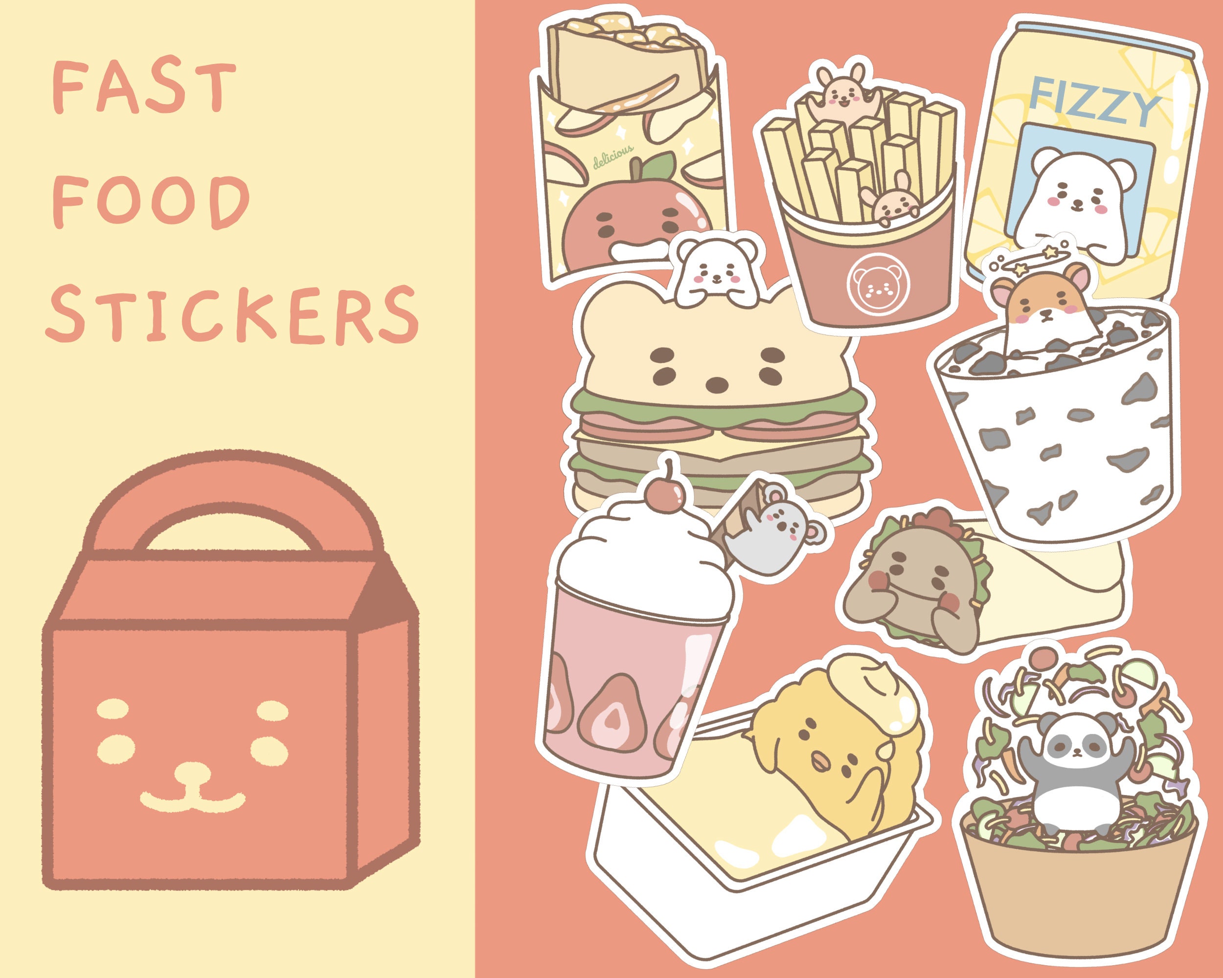 Cute Fast Food Cartoon Stickers Die Cut Glossy Vinyl - Etsy Canada