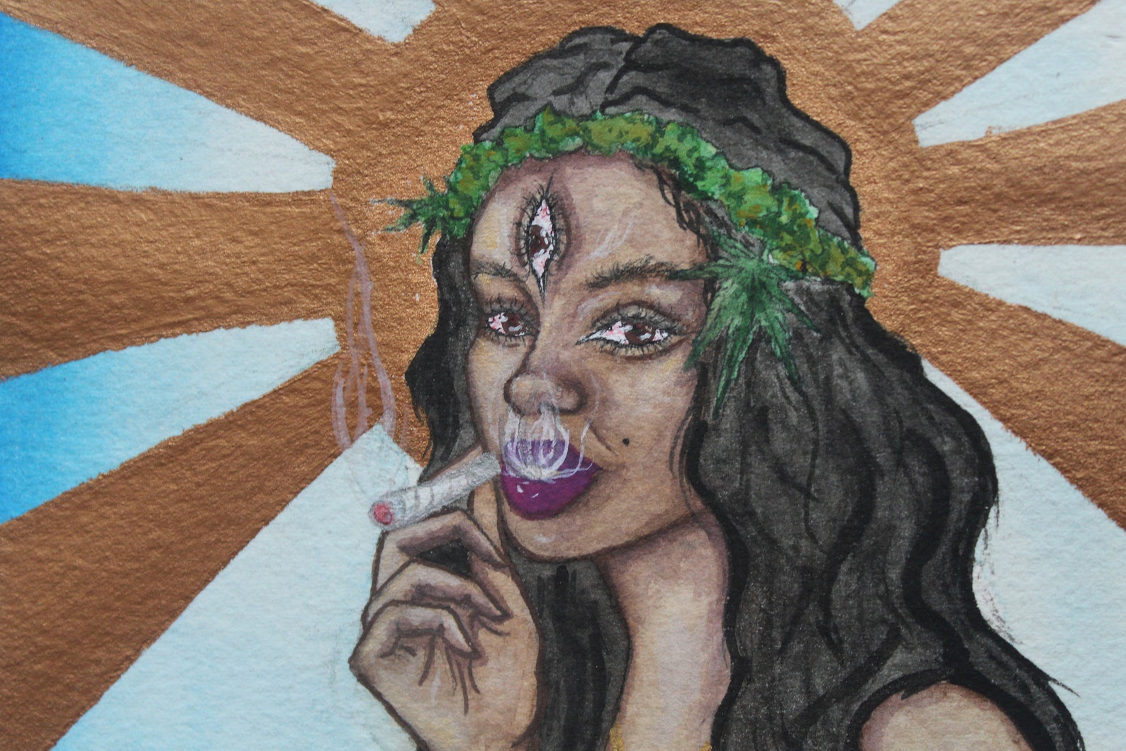 Original Artwork Weed Goddess Watercolor Painting | Etsy