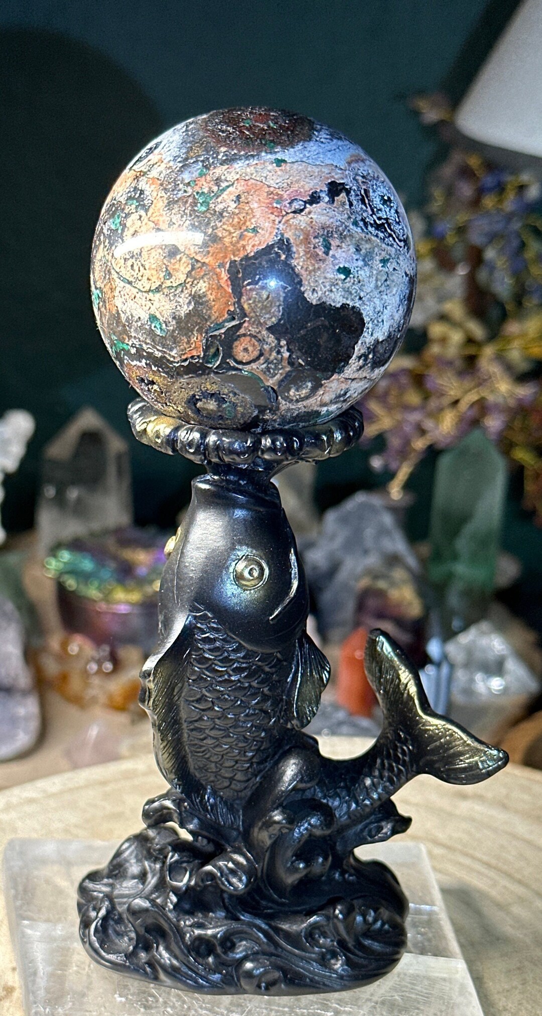 Resin Black and Gold Fish Sphere Stand 4.5 - Etsy
