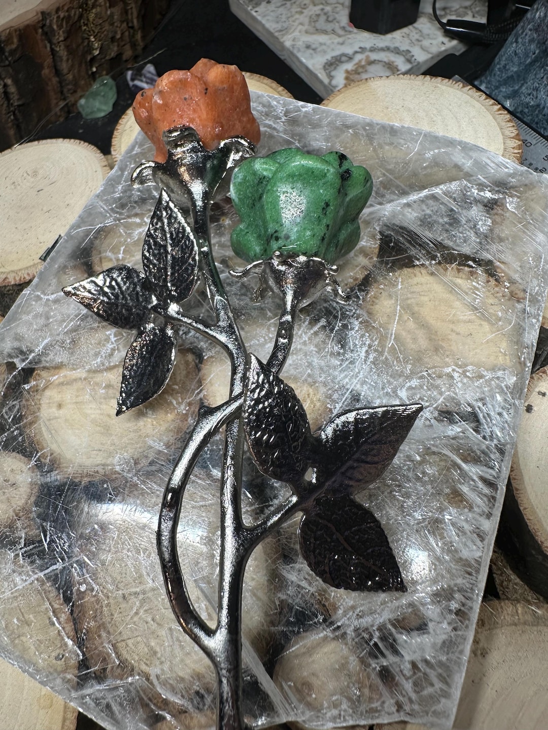 Double Roses on Silver Stem. - Etsy