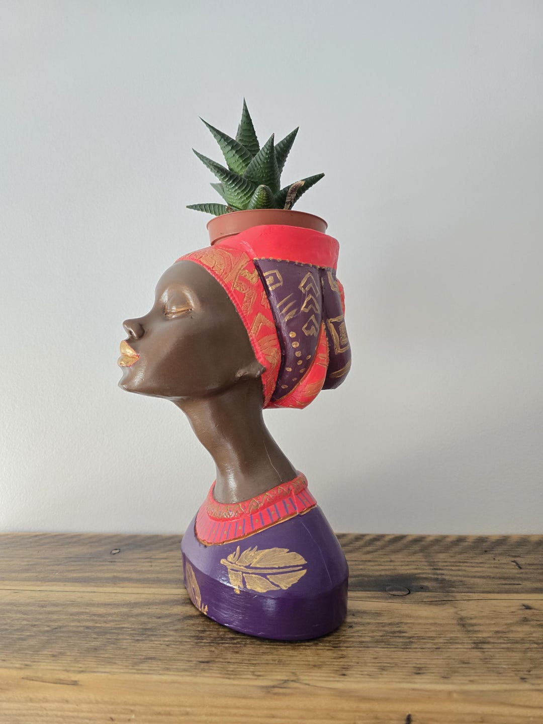 Female Head Planter African Queen Head Plant Pot Woman Bust Flower Pot ...