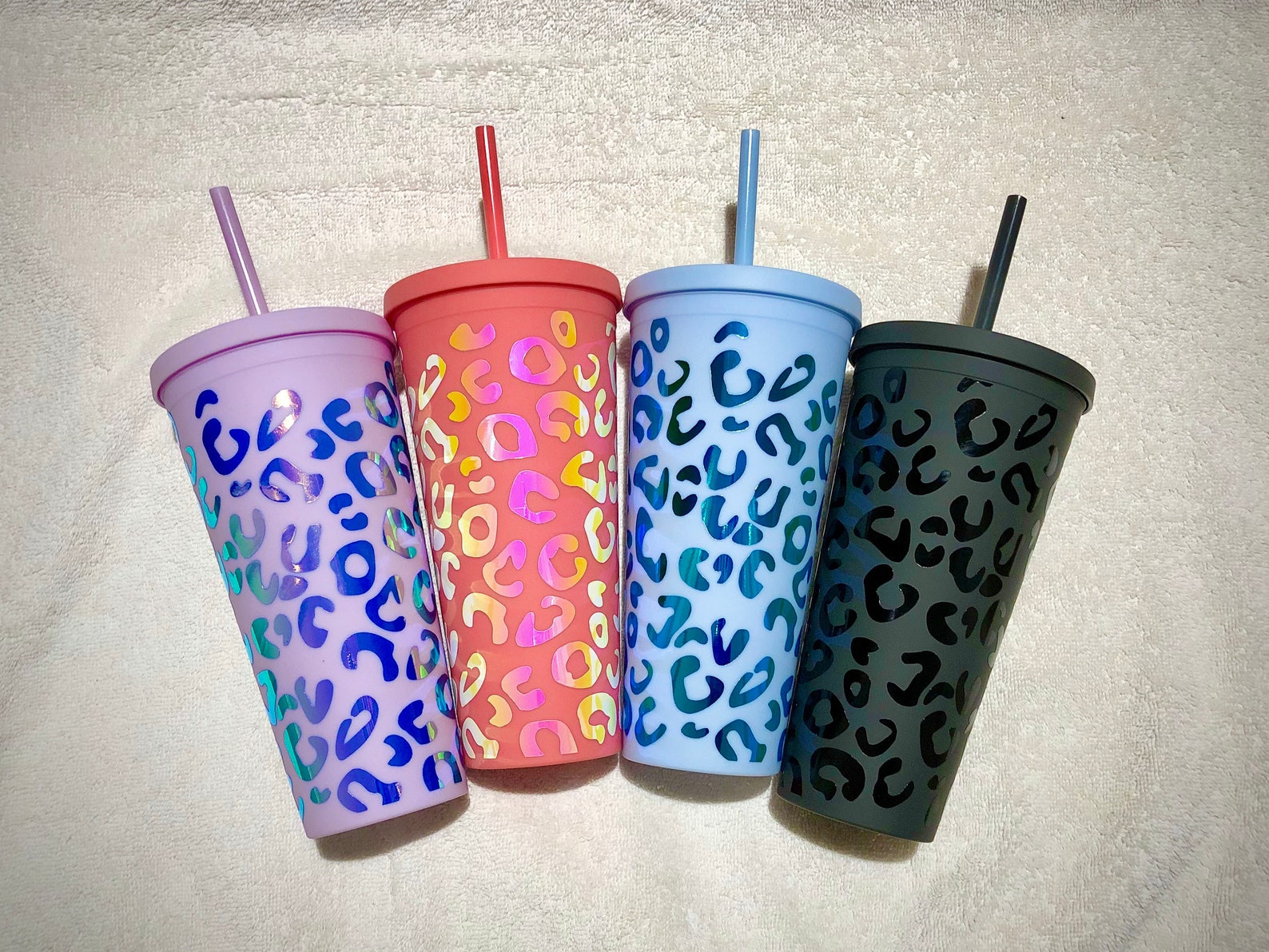 Matte Leopard Print Tumbler With Straw Matte Black Animal - Etsy