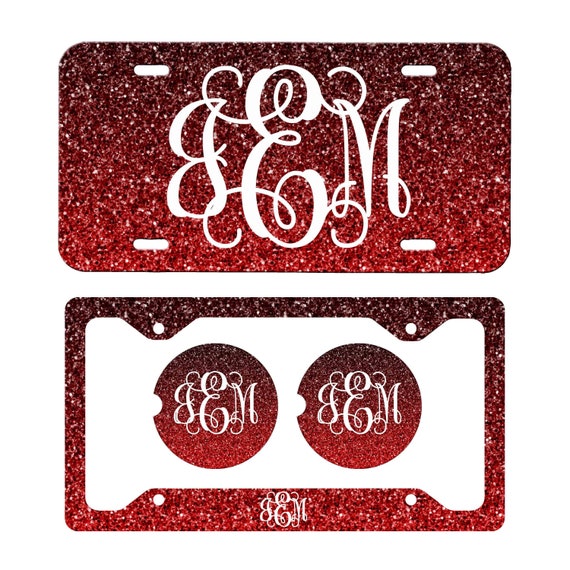 White Monogrammed License Plate Red Black Ombre Car Tag - Etsy