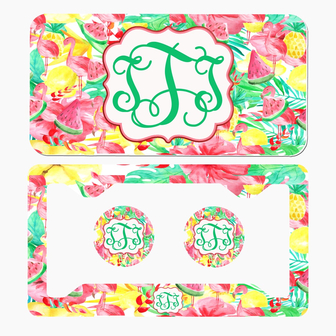 Flamingo Tropical License Plate, Tropical Leaf Print, License Plate ...