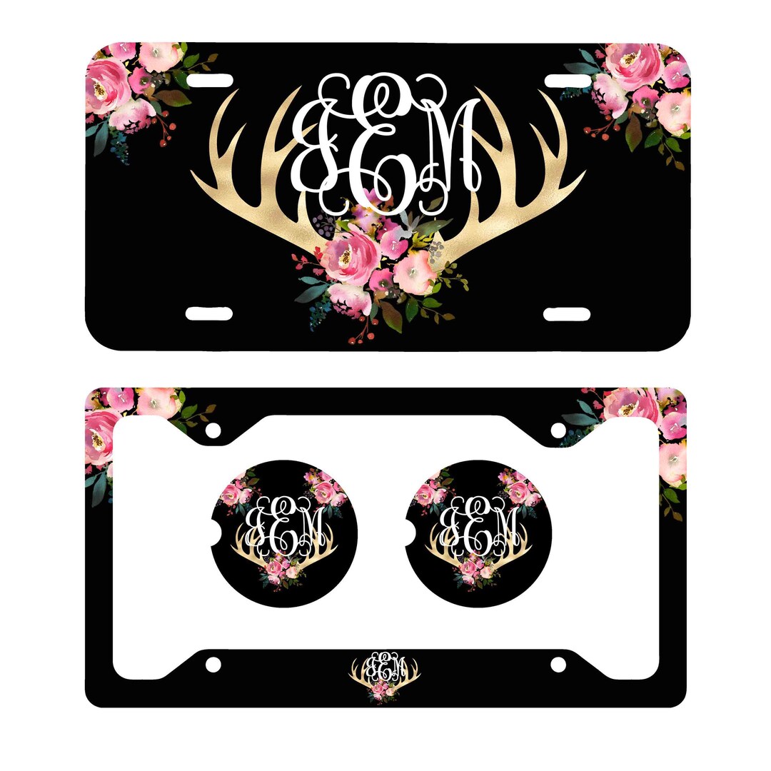 Boho Deer Monogram License Plate ,white Monogram, Personalized License ...
