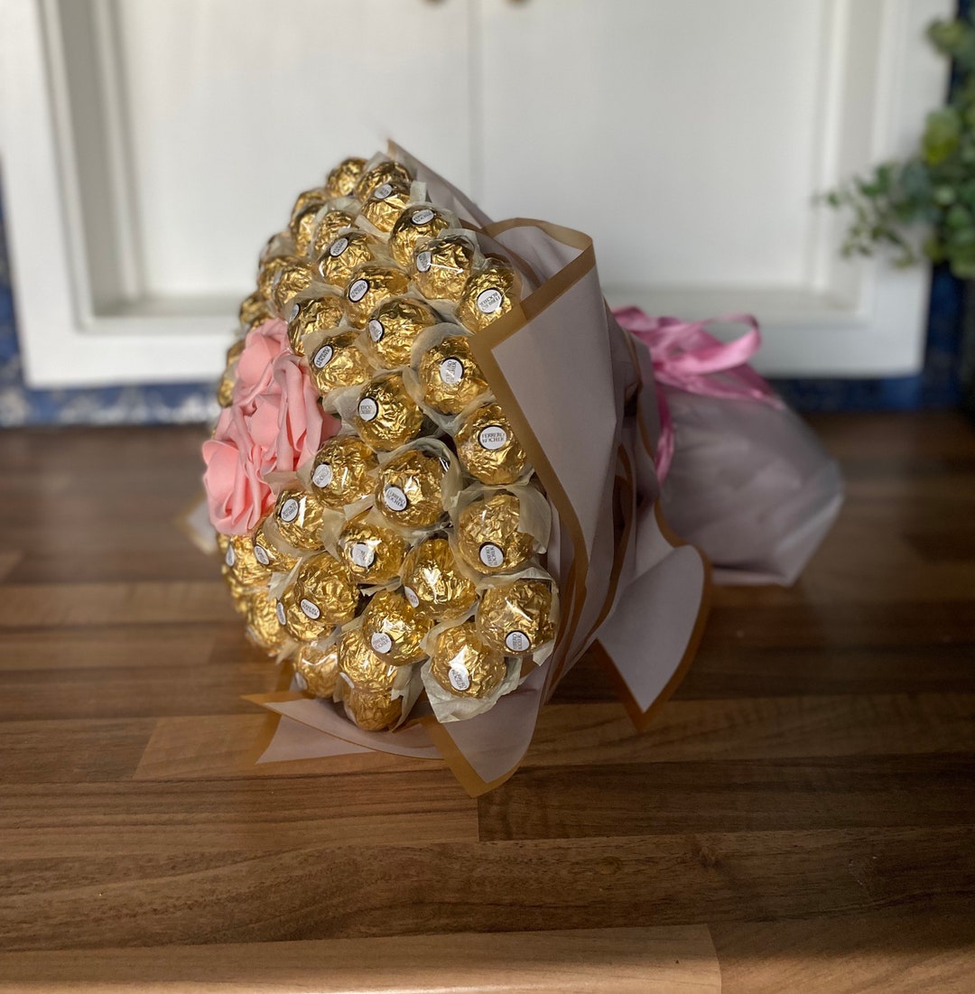 Large Ferrero Rocher Chocolate & Flowers Hand-tied Bouquet Gift. - Etsy