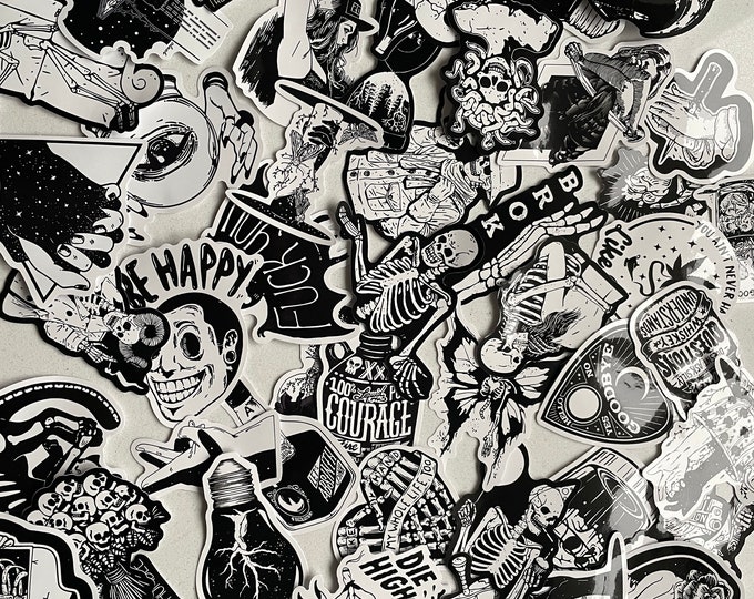 50 Piece Sticker Bomb Pack Bundle Goth Emo Black and White Stickers ...
