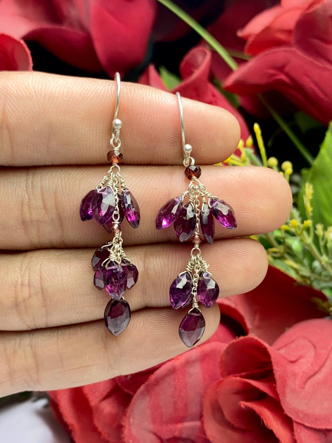 Natural Rhodolite Garnet Earring 925 Sterling Silver Earring - Etsy