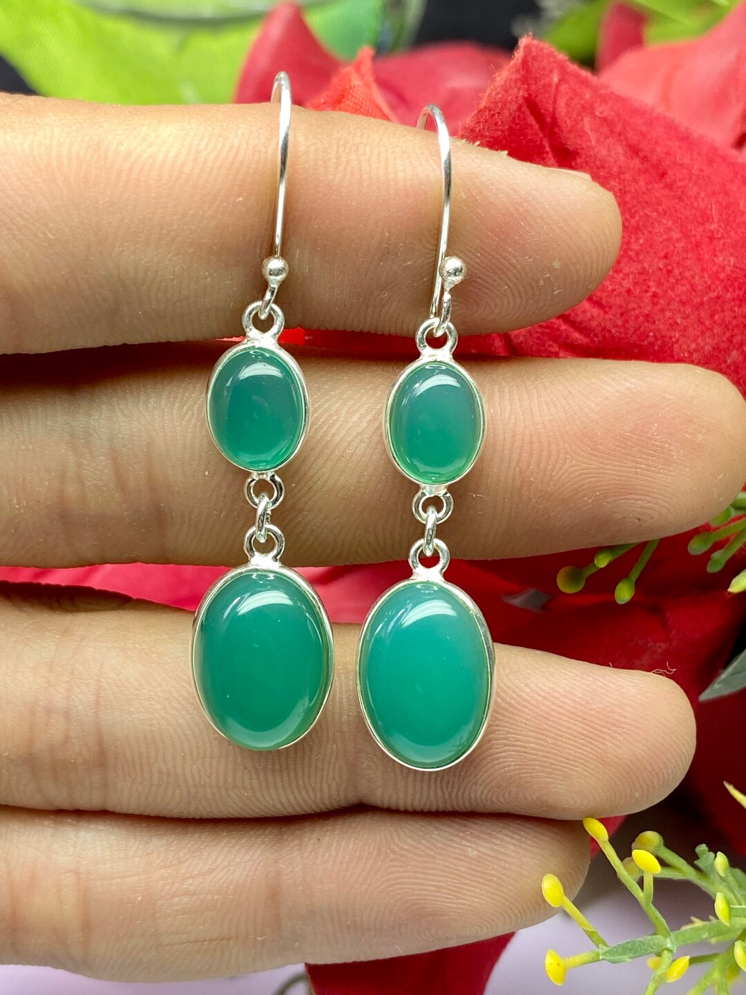 Zierlicher grüner Onyx Ohrring 925 Sterling Silber Ohrring - Etsy.de