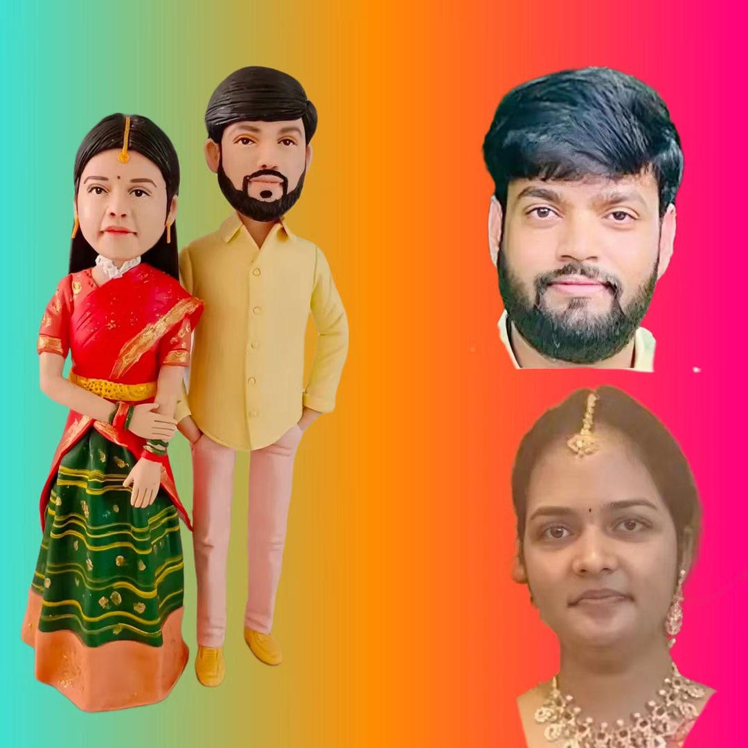 Indian Couple Bobblehead Custom | Wedding Cake Topper Bobblehead Custom ...