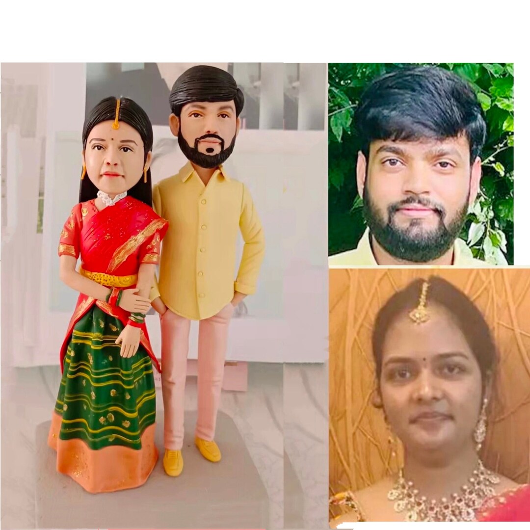 Indian Couple Bobblehead Custom Wedding Cake Topper Bobblehead Custom ...