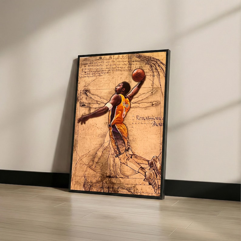 Kobe Bryant Renaissance Poster, Basketball Wall Art, Vintage Sports ...