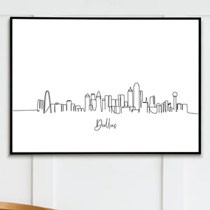 Dallas City Skyline Line Drawing. Printable Digital Poster for Wall Art ...