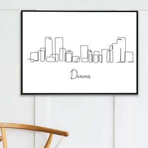 Denver Skyline Drawing, Cityscape Wall Art, Simple Line Drawing, Line ...