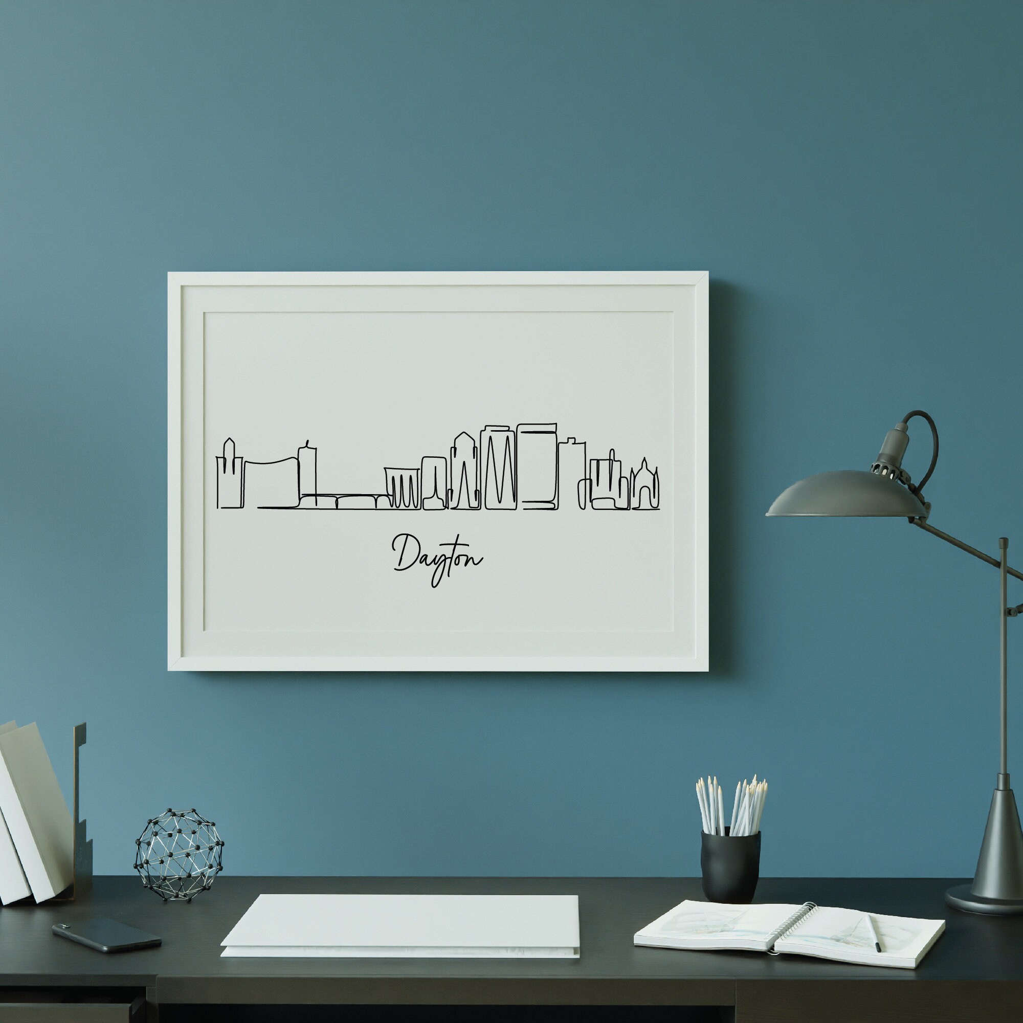 Dayton City Skyline Line Drawing. Printable Digital Poster for Wall Art ...