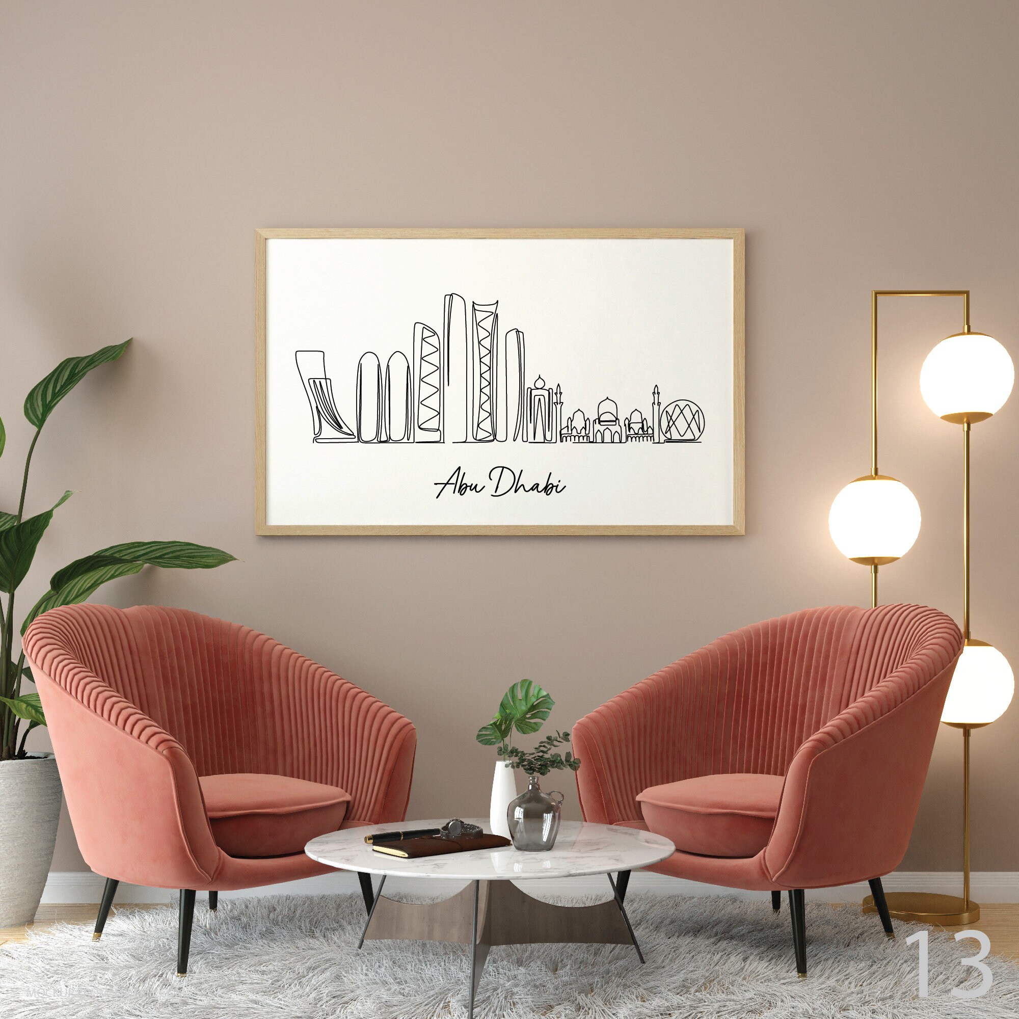 Abu Dhabi Line Drawing, Cityscape Wall Art, Skyline Drawing Art for ...