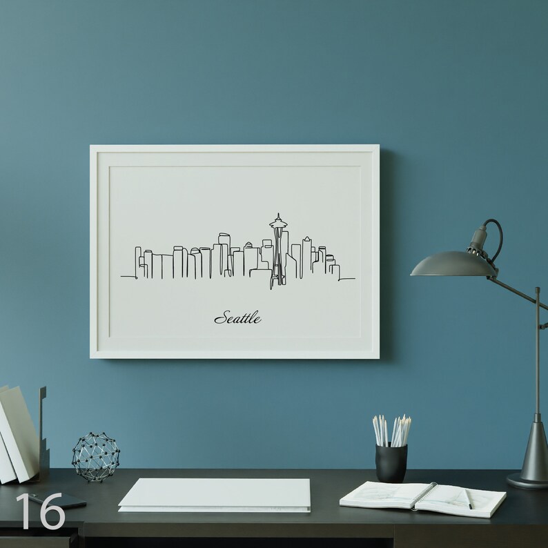 Seattle Skyline Line Drawing Cityscape Simple Line Wall Art - Etsy