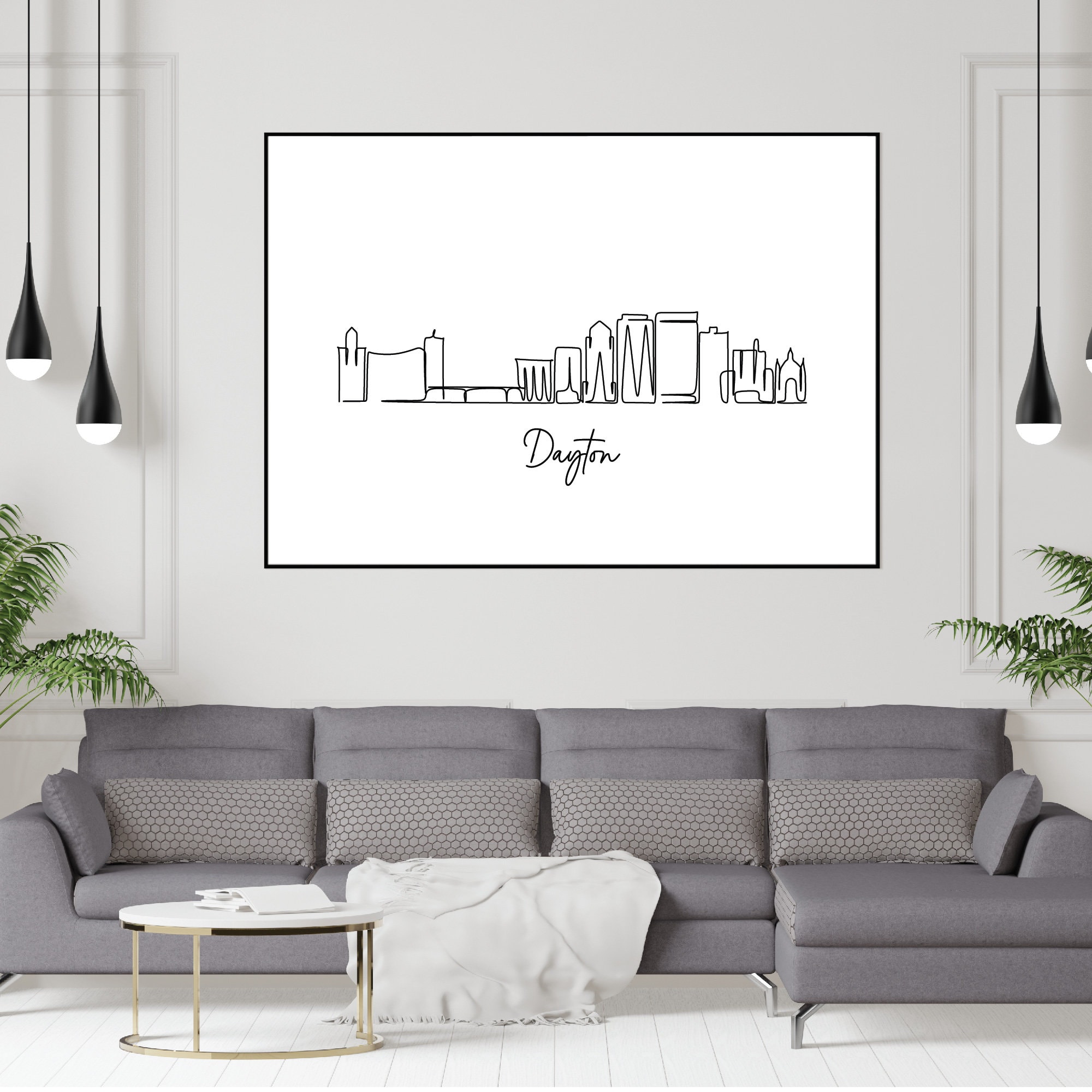 Dayton City Skyline Line Drawing. Printable Digital Poster for Wall Art ...