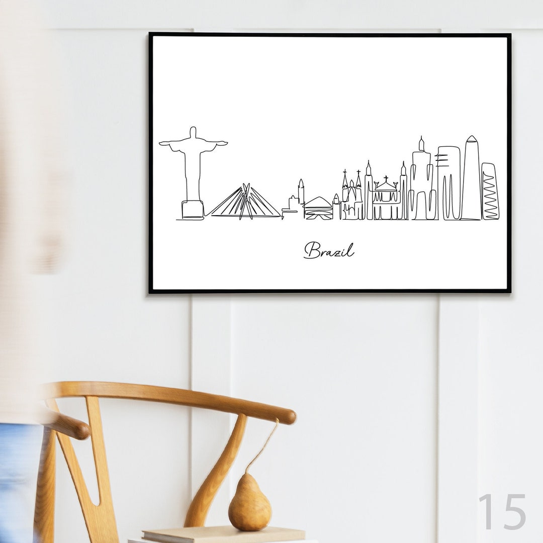 Brazil Skyline Drawing. Cityscape Wall Decoration, Printable Line Art ...