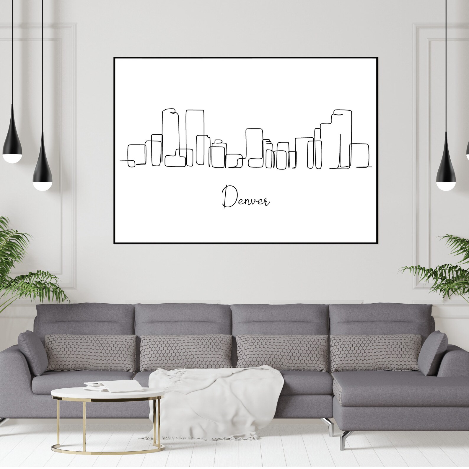 Denver Skyline Drawing, Cityscape Wall Art, Simple Line Drawing, Line ...