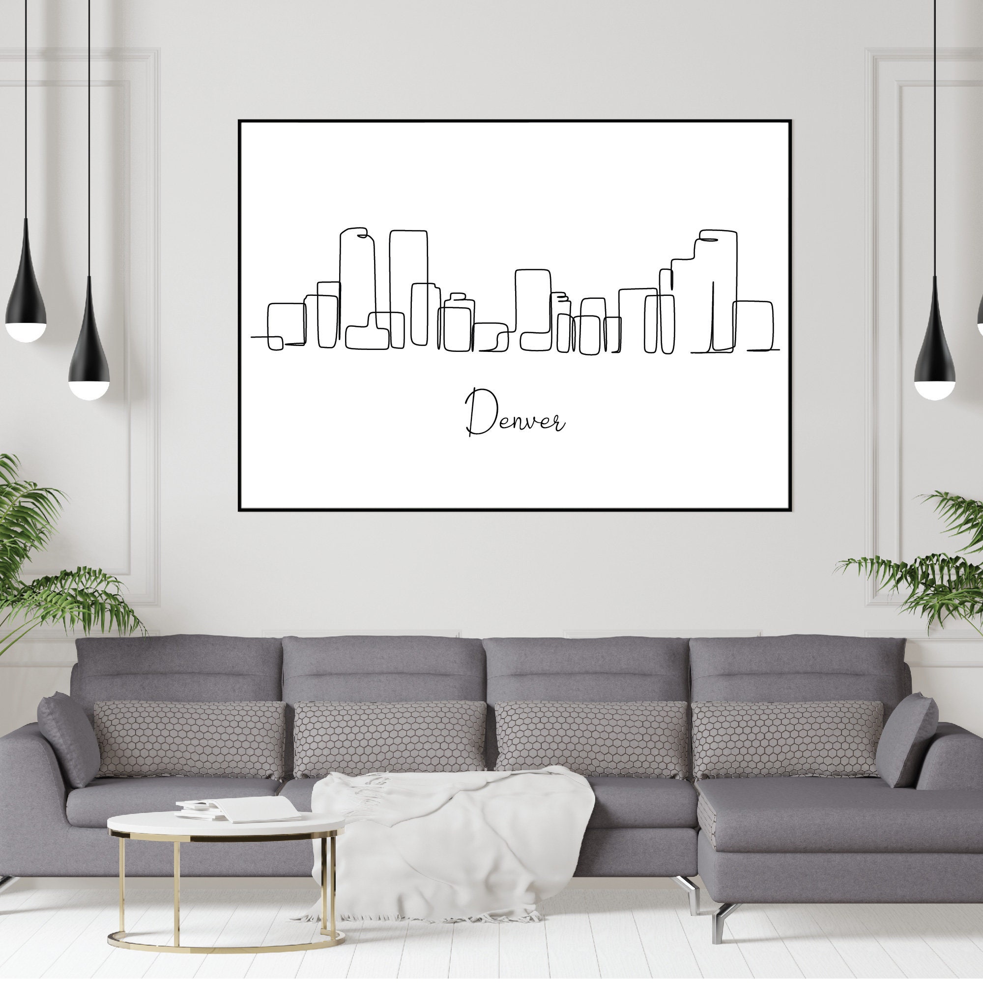 Denver Skyline Drawing, Cityscape Wall Art, Simple Line Drawing, Line ...