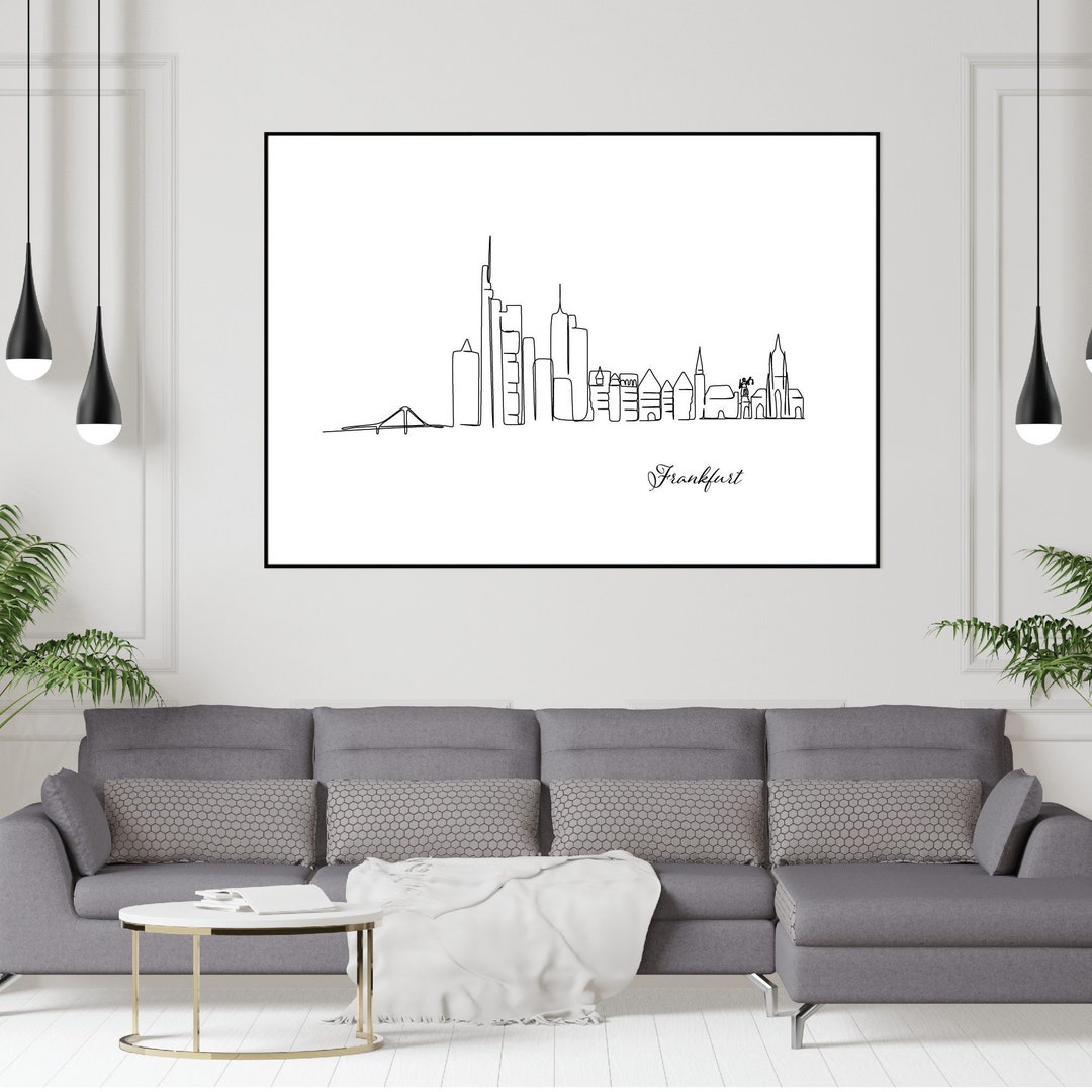 Frankfurt Skyline Line Art Print: Minimalist Cityscape (digital ...