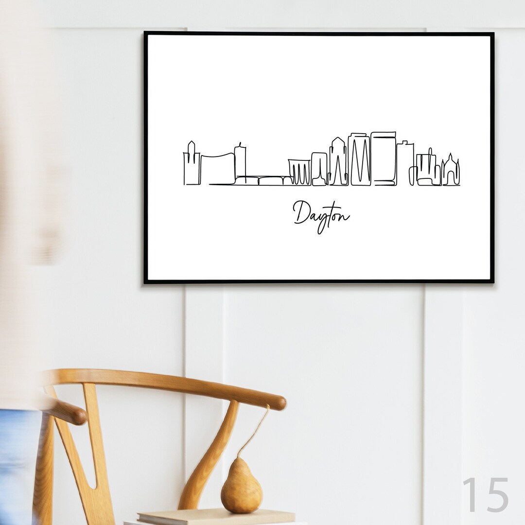 Dayton City Skyline Line Drawing. Printable Digital Poster for Wall Art ...