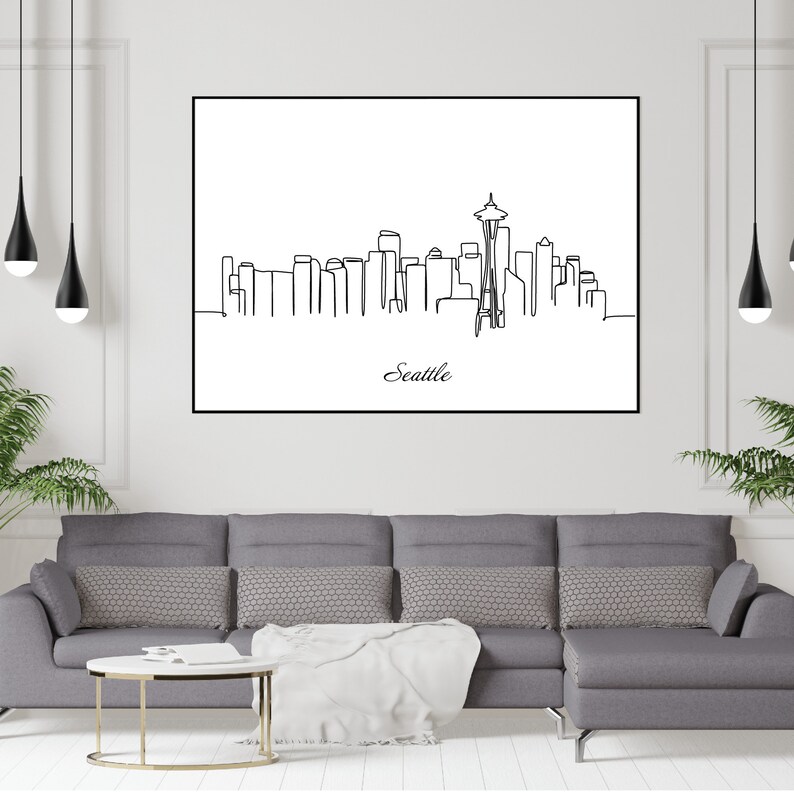Seattle Skyline Line Drawing Cityscape Simple Line Wall Art - Etsy