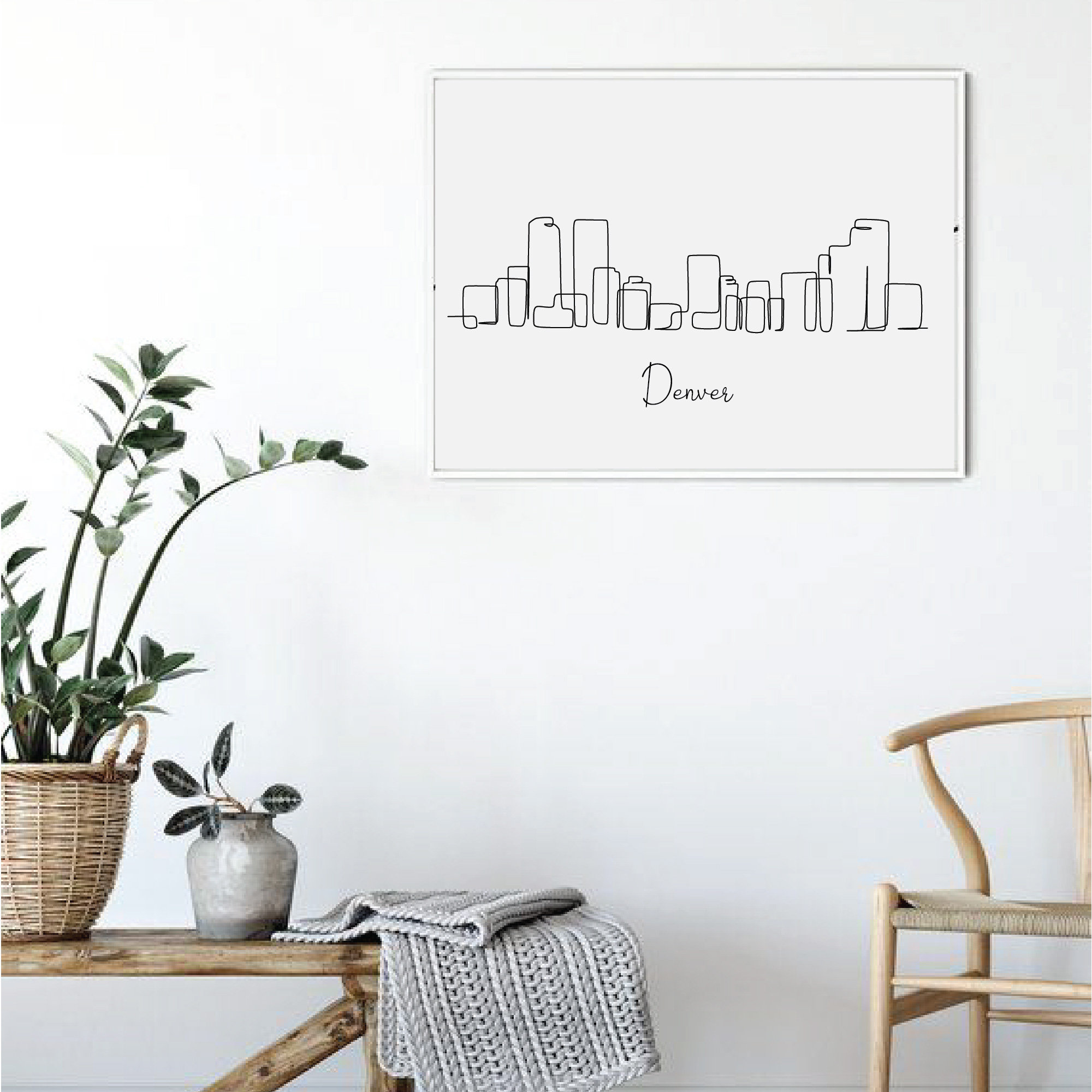 Denver Skyline Drawing, Cityscape Wall Art, Simple Line Drawing, Line ...