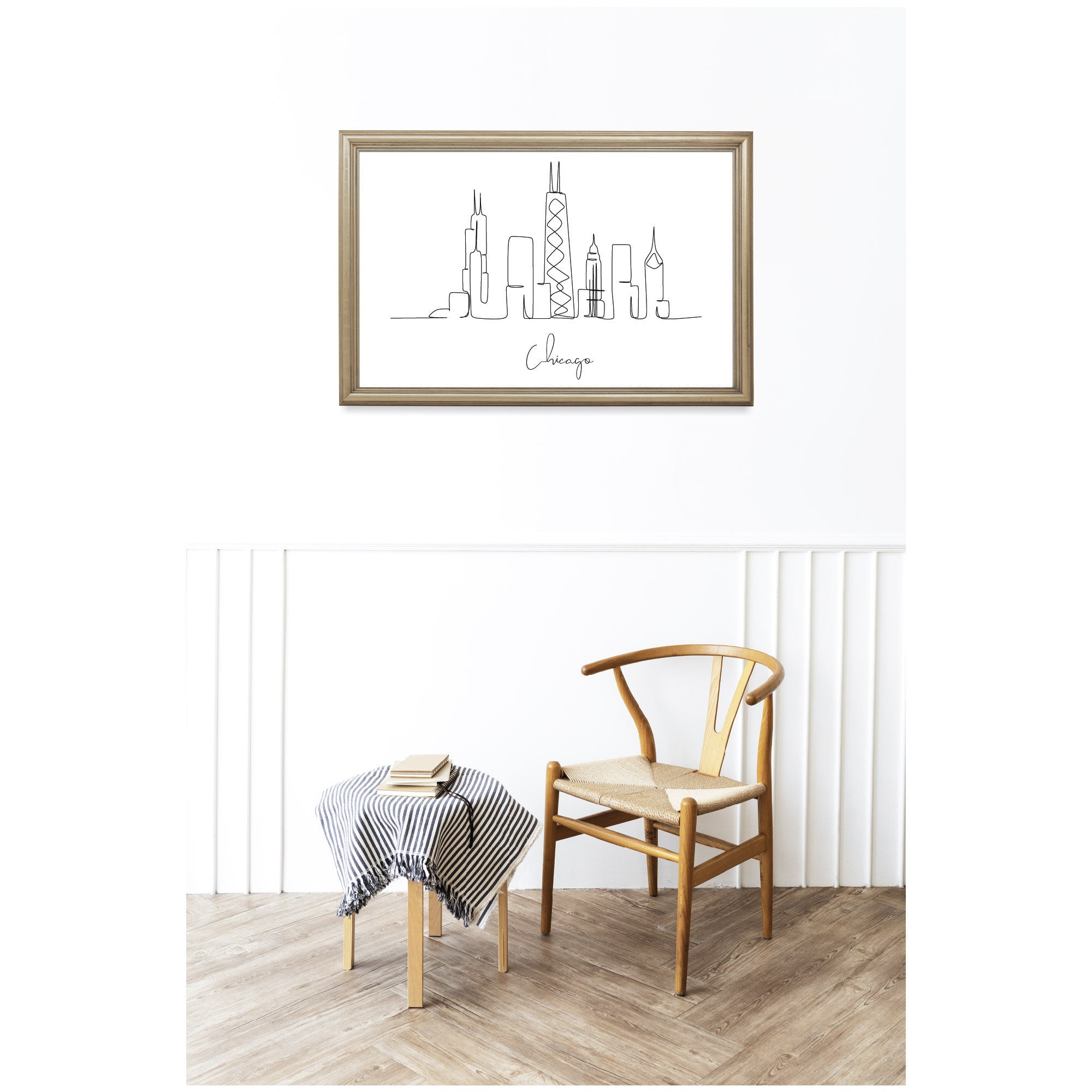 Chicago Skyline Cityscape Wall Art Simple Line Drawing Line - Etsy