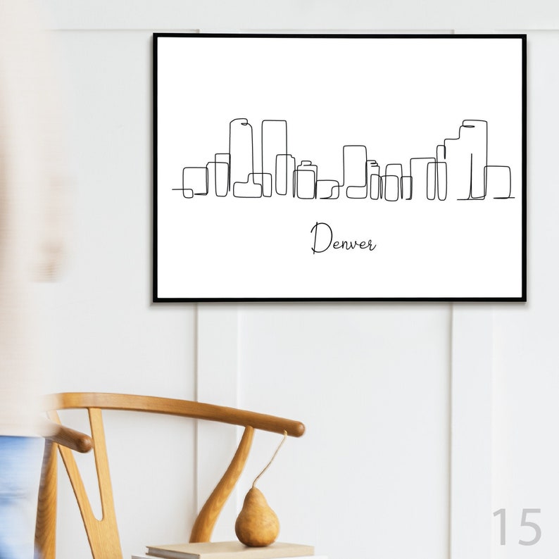 Denver Skyline Drawing, Cityscape Wall Art, Simple Line Drawing, Line ...