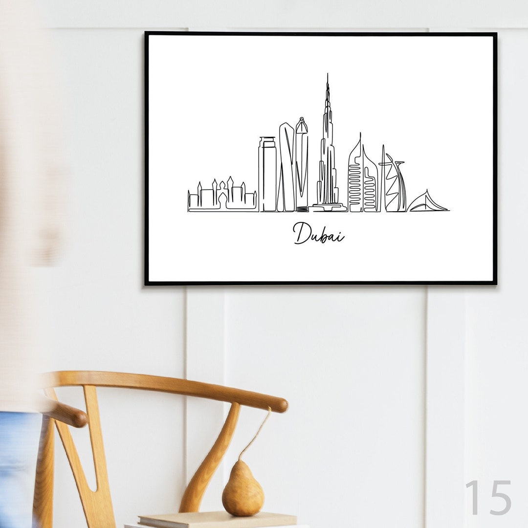 Dubai Skyline Drawing, Cityscape Wall Art, Simple Line Drawing, Line ...