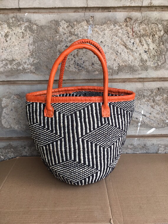 African Woven Sisal Basket Handwoven Market Basket Leather - Etsy