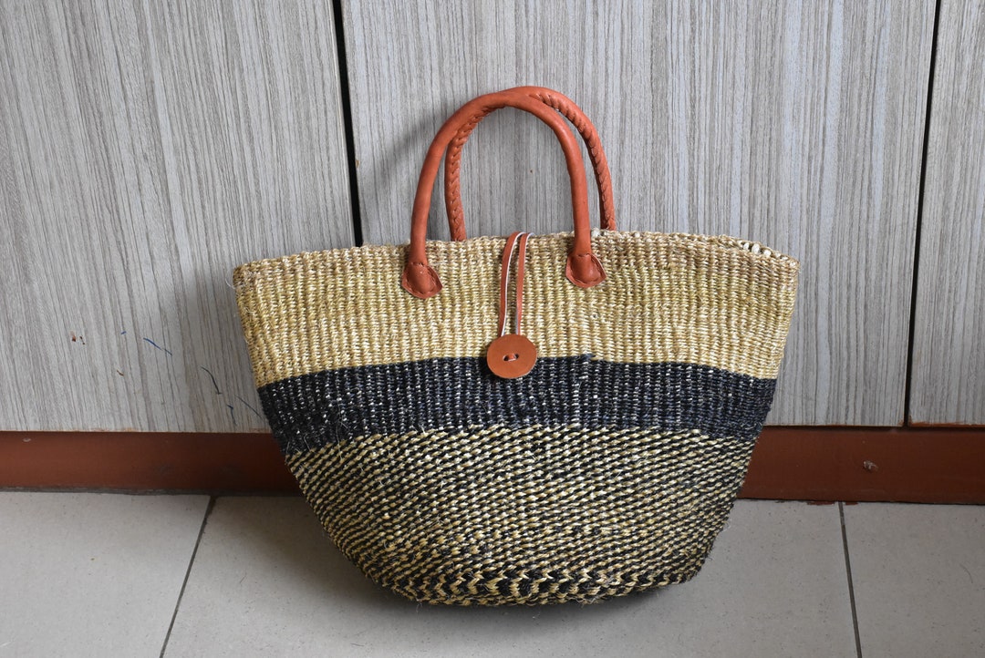 Woven Bag Market Sisal Basket, African Basket Leather Handles, Woven ...